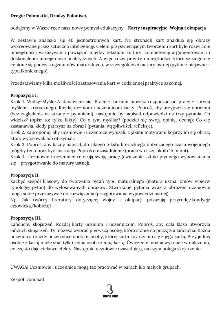 Karty inspiracyjne - wojna i okupacja > Do